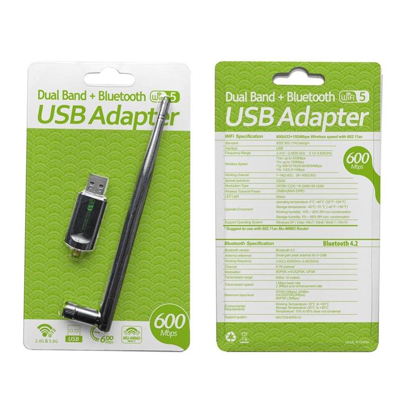 Dongle de antena Bluetooth sem fios USB de banda dupla - 600 Mbps