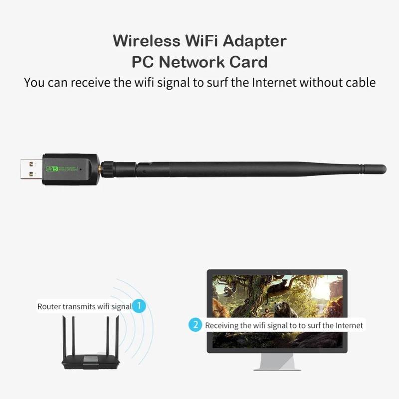 Dongle de antena Bluetooth sem fios USB de banda dupla - 600 Mbps