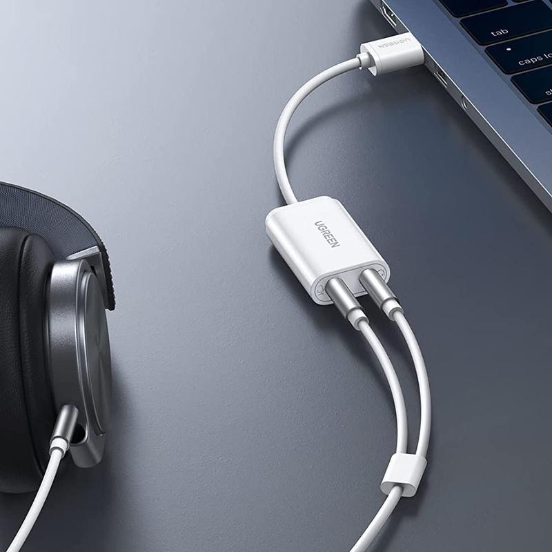 UGREEN 30724 Adaptador áudio USB Placa de som áudio estéreo externa com ...